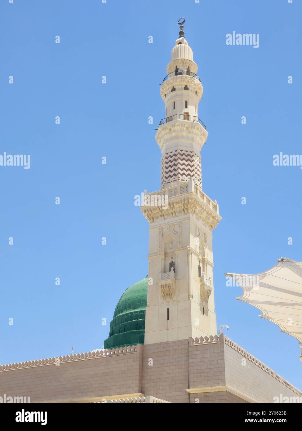 The Minaret and the Green dome of The Prophet's Mosque or Al Masjid Al ...