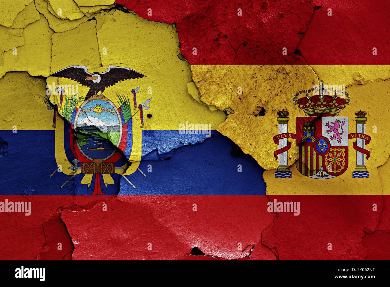 Flags of Ecuador and Spain painted on cracked wall Stock Photo - Alamy