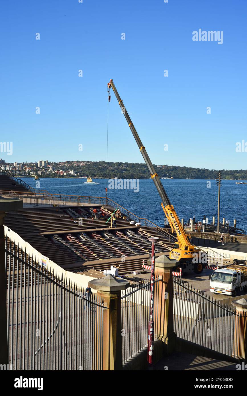 Looking down on a mobile crane working on the Monumental steps and the ...