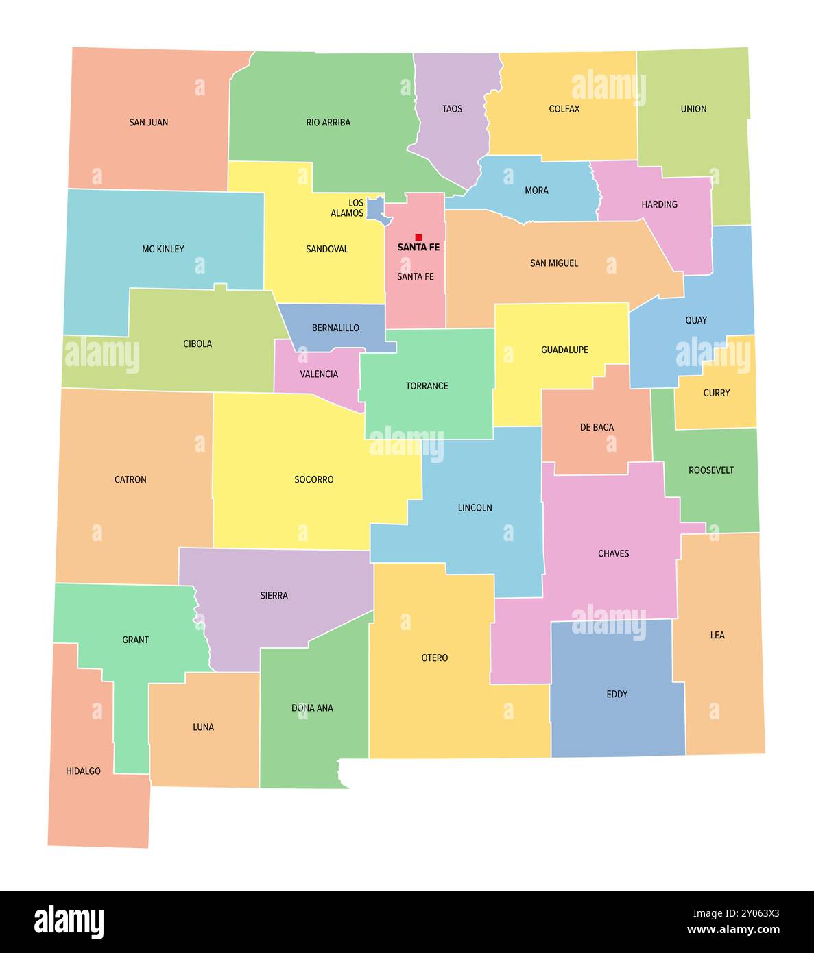 New Mexico, U.S. state, subdivided into 33 counties, multi colored ...