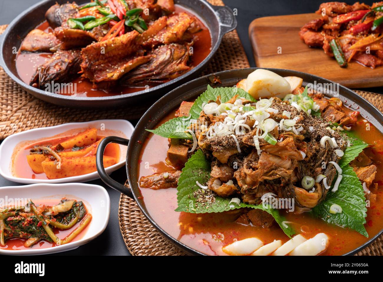 Gamjatang, pork backbone, hot pot, braised pollack, red chili paste ...