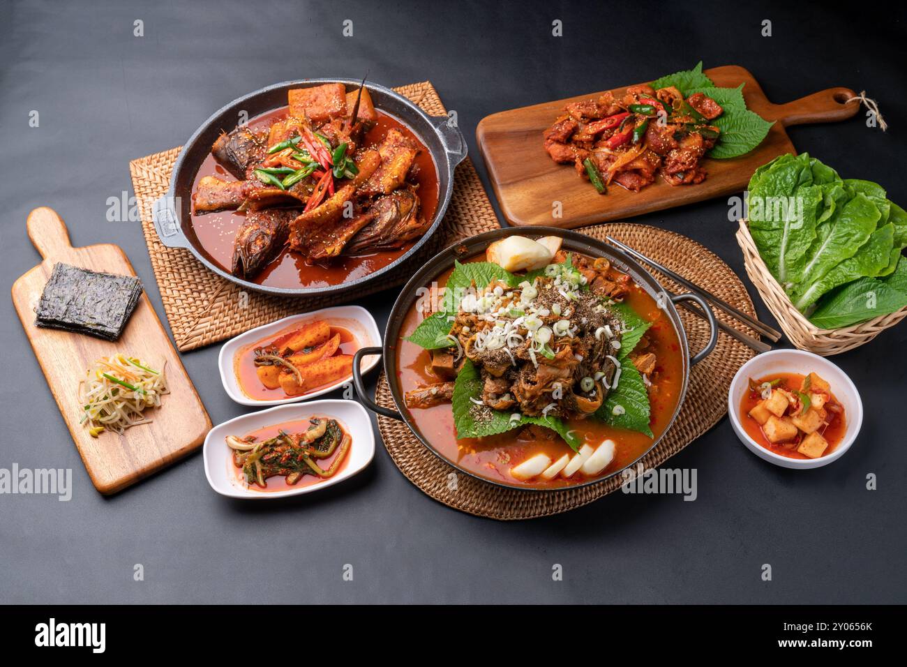 Gamjatang, pork backbone, hot pot, braised pollack, red chili paste ...