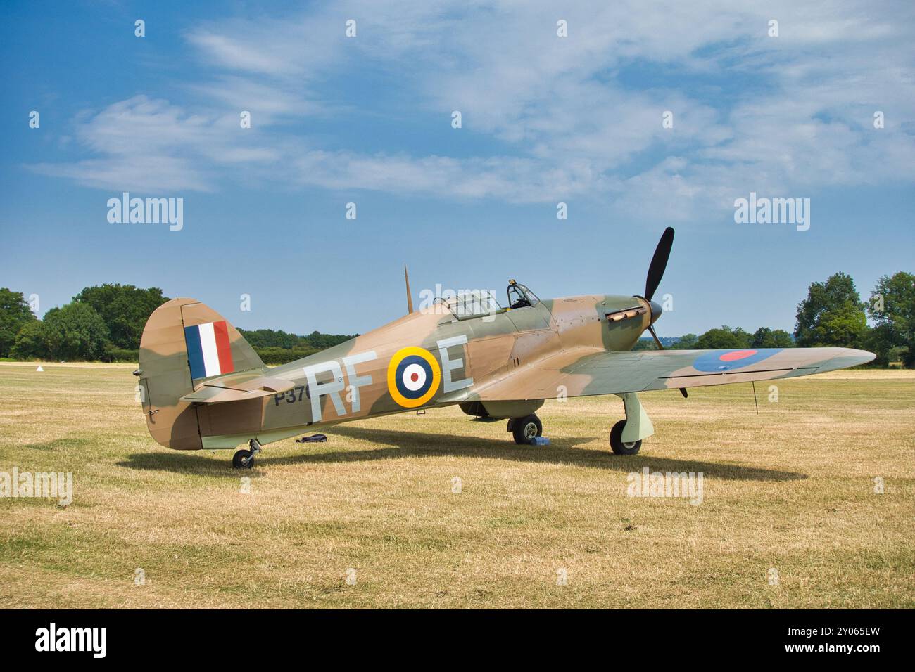 Spitfire R F E historic plane, Headcorn airfield, Kent Stock Photo - Alamy