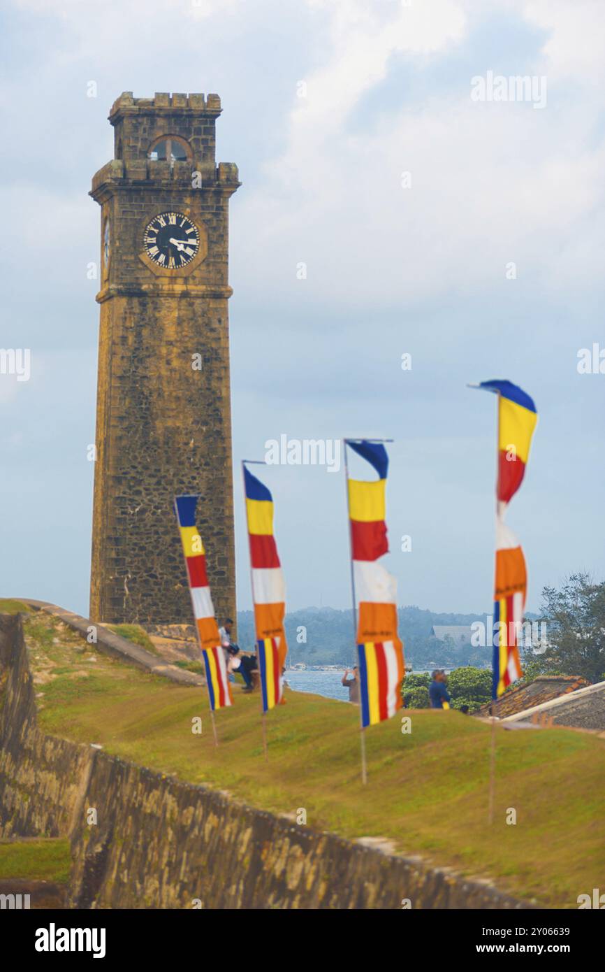 The clock tower and protective wall inside an old colonial fort in the ...