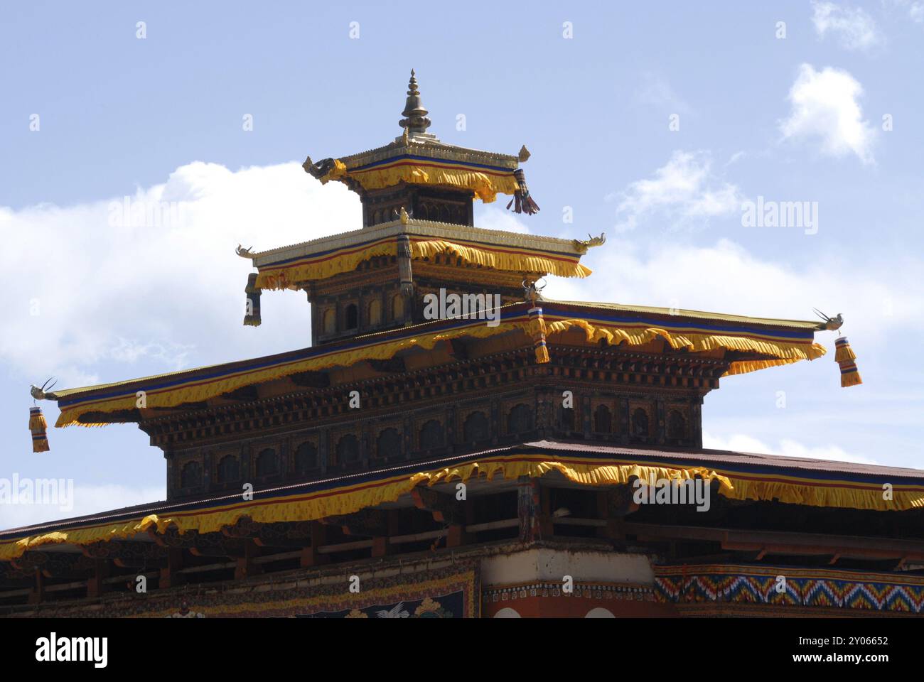 Roof of talo monastery during the festival time, near Punakha, Bhutan ...