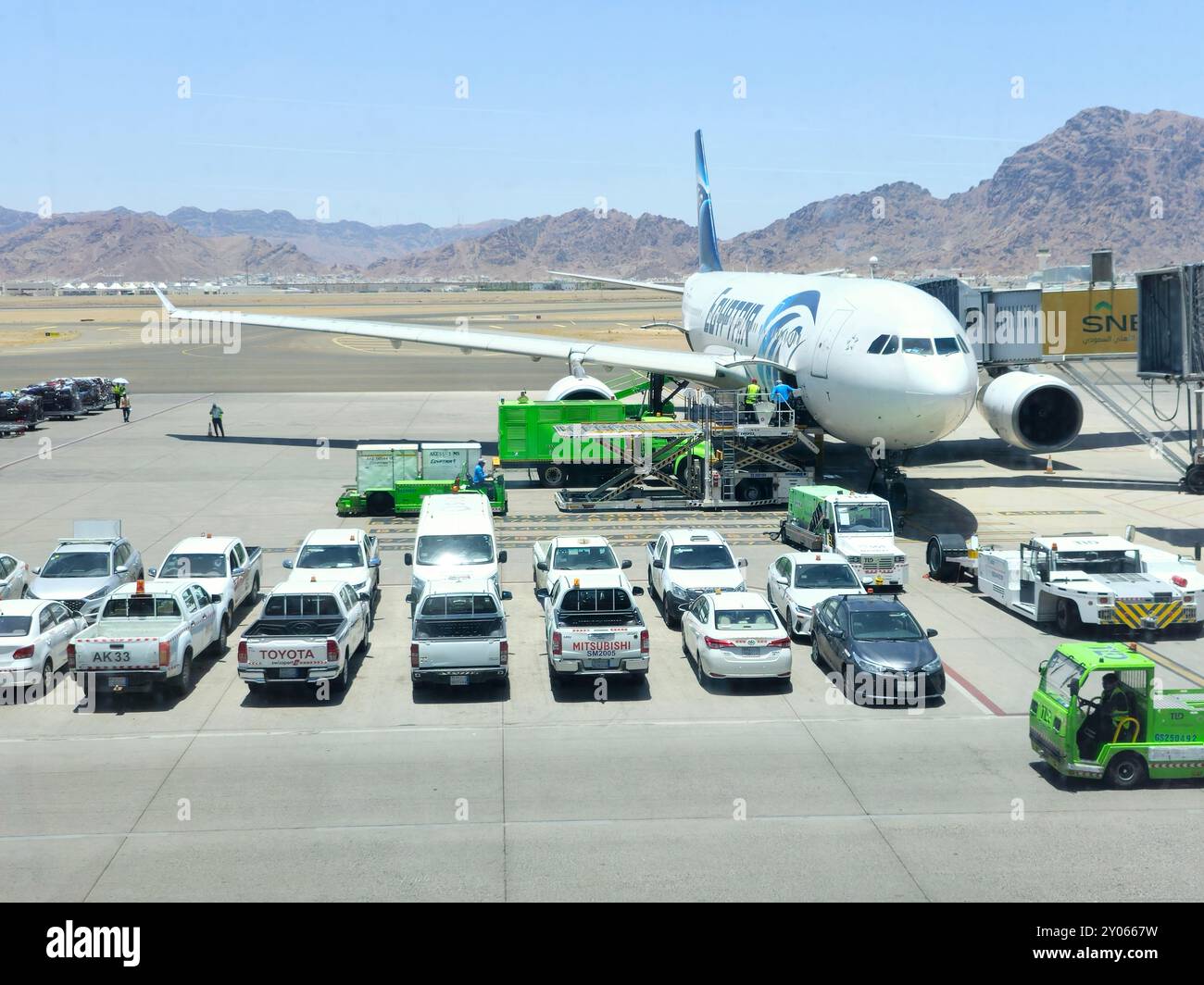 Medina, Saudi Arabia, June 29 2024: Egypt Air plane in Prince Mohammad Bin AbdulAziz ...