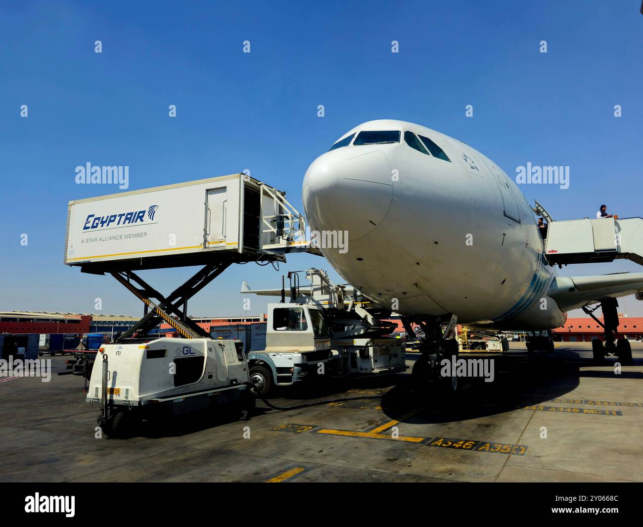 Cairo, Egypt, June 29 2024: Egyptair plane in the airport, Egypt Air is ...