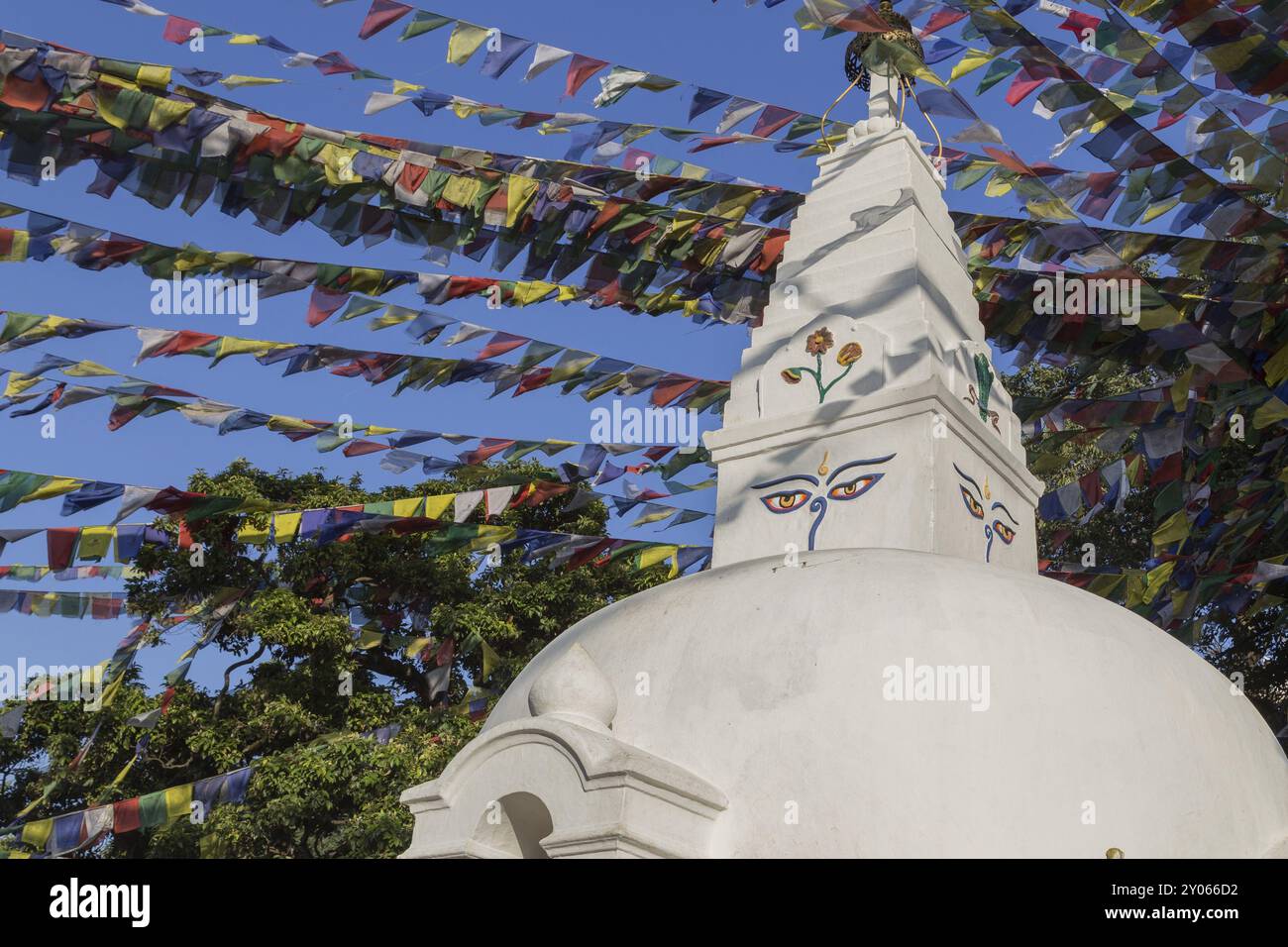 Small buddhist stupa with prayer flags at Swayambunath temple in ...