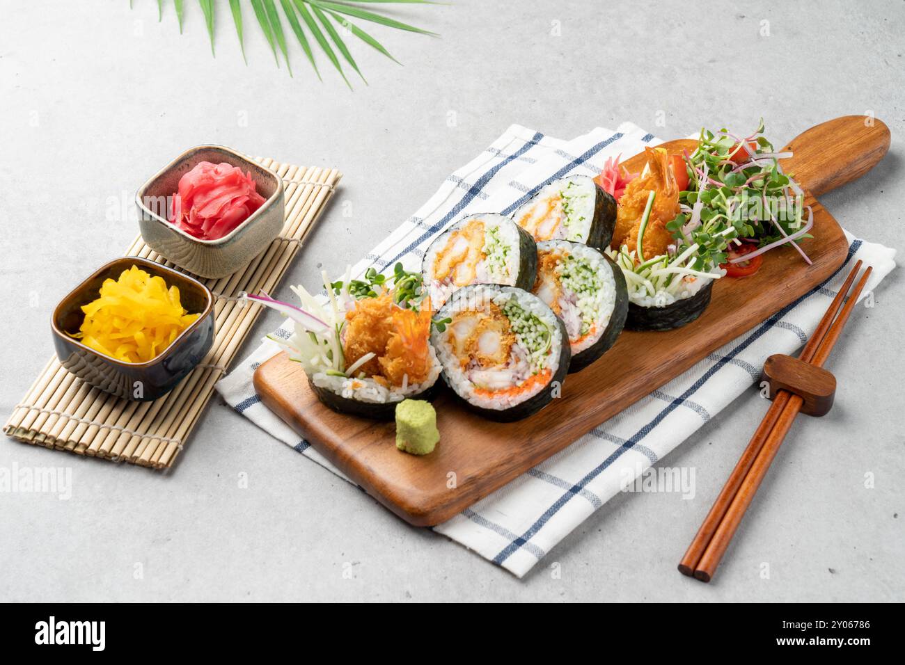 Fried shrimp, roll, aged raw fish, raw fish, seafood white , seafood ...