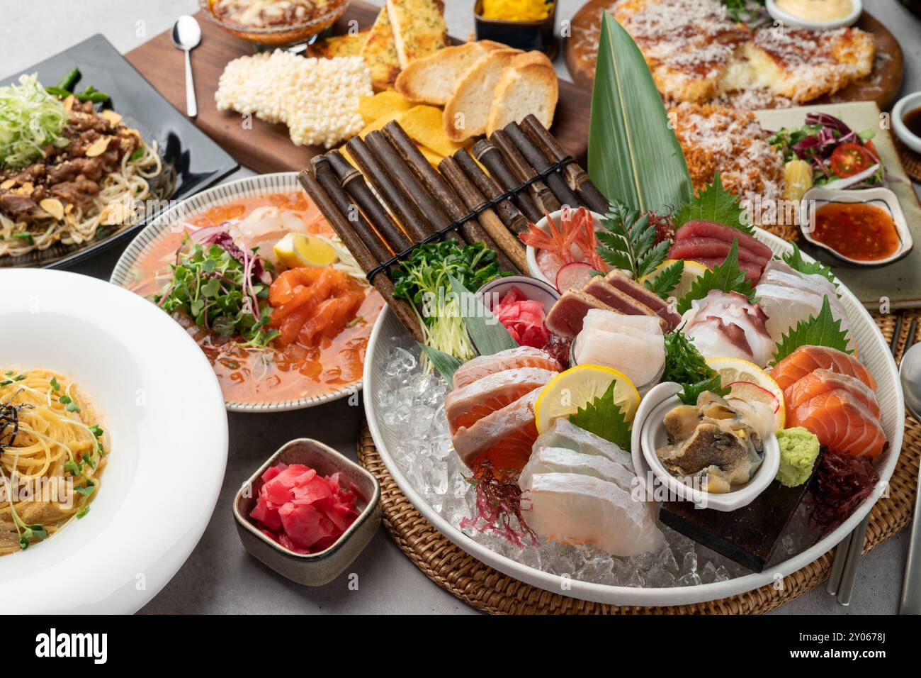 Fried shrimp, roll, aged raw fish, raw fish, seafood white , seafood ...