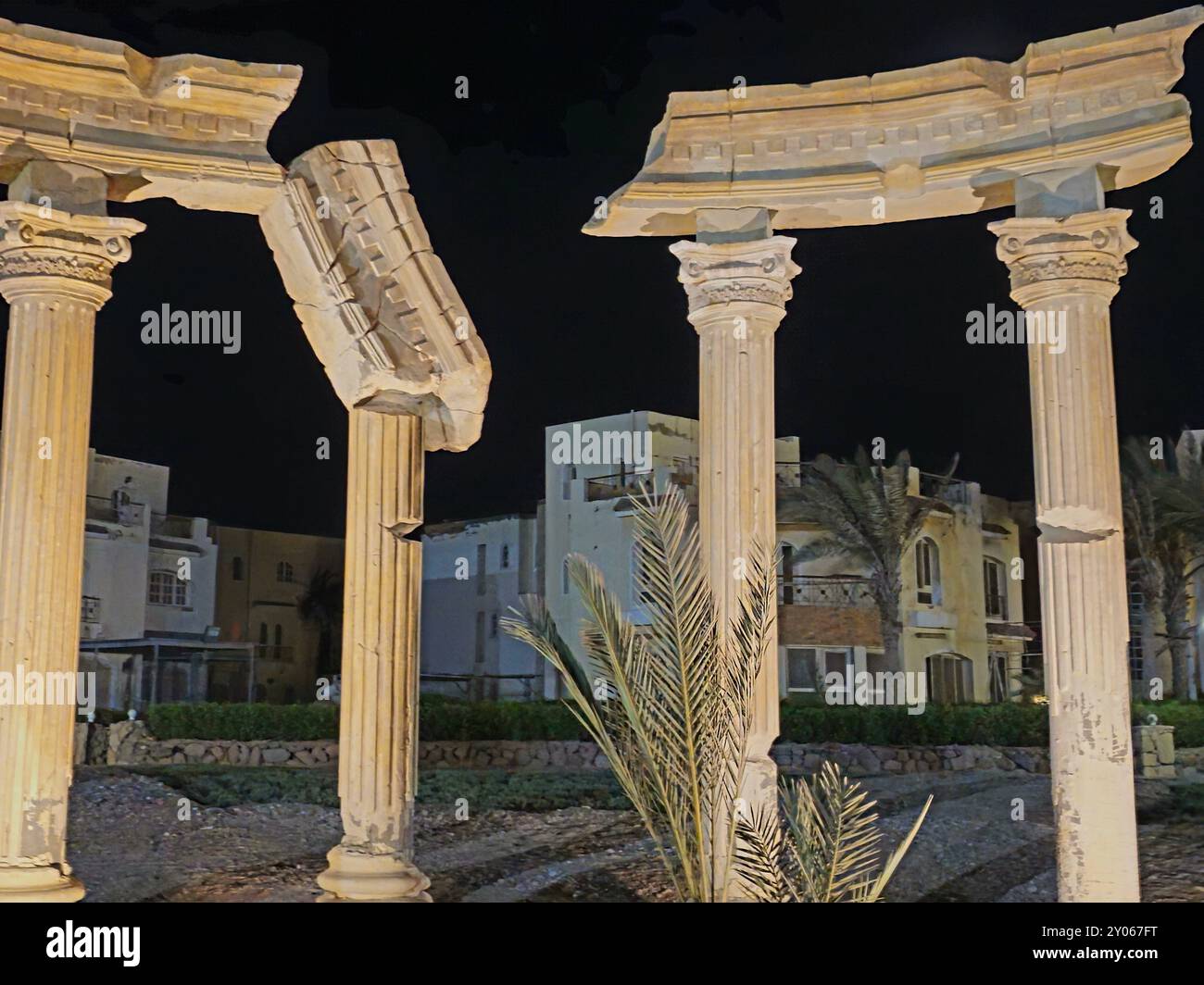 collection of old ancient Greek columns ruins decoration, a landscape ...