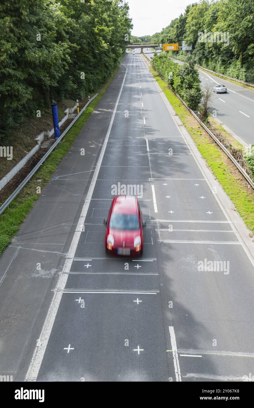 Test track for a fixed speed camera on a 4-lane road in Duesseldorf ...
