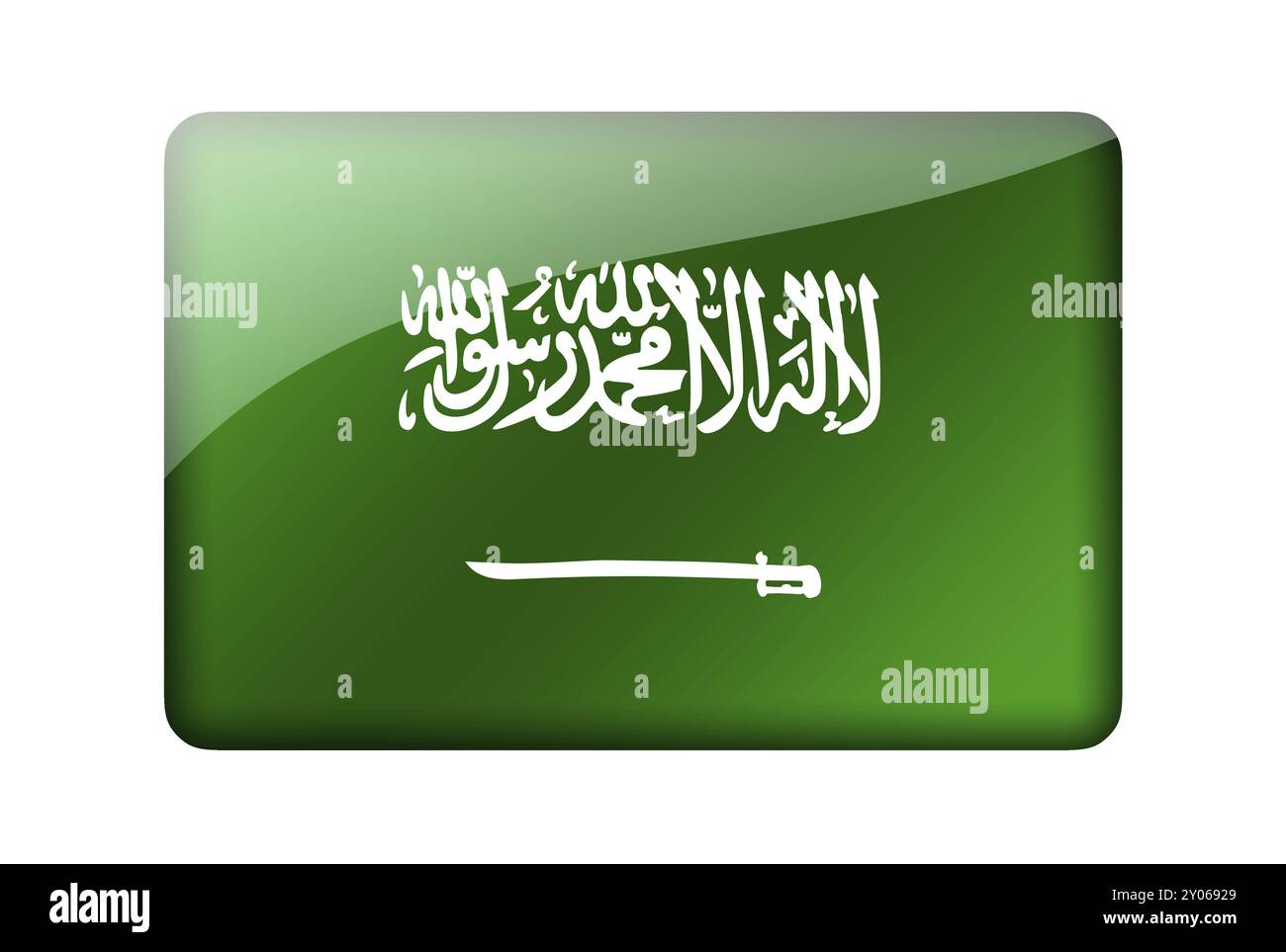 The Saudi Arabia flag. Rectangular glossy icon. Isolated on white ...