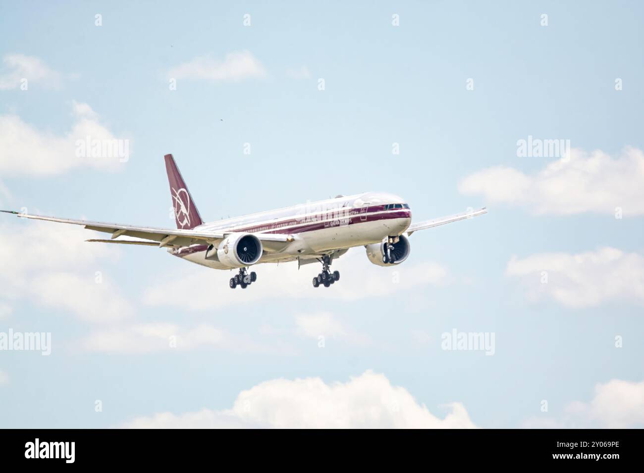 Madrid, Spain; 05-18-2024: Boeing 777 plane of the Qatar Airways ...