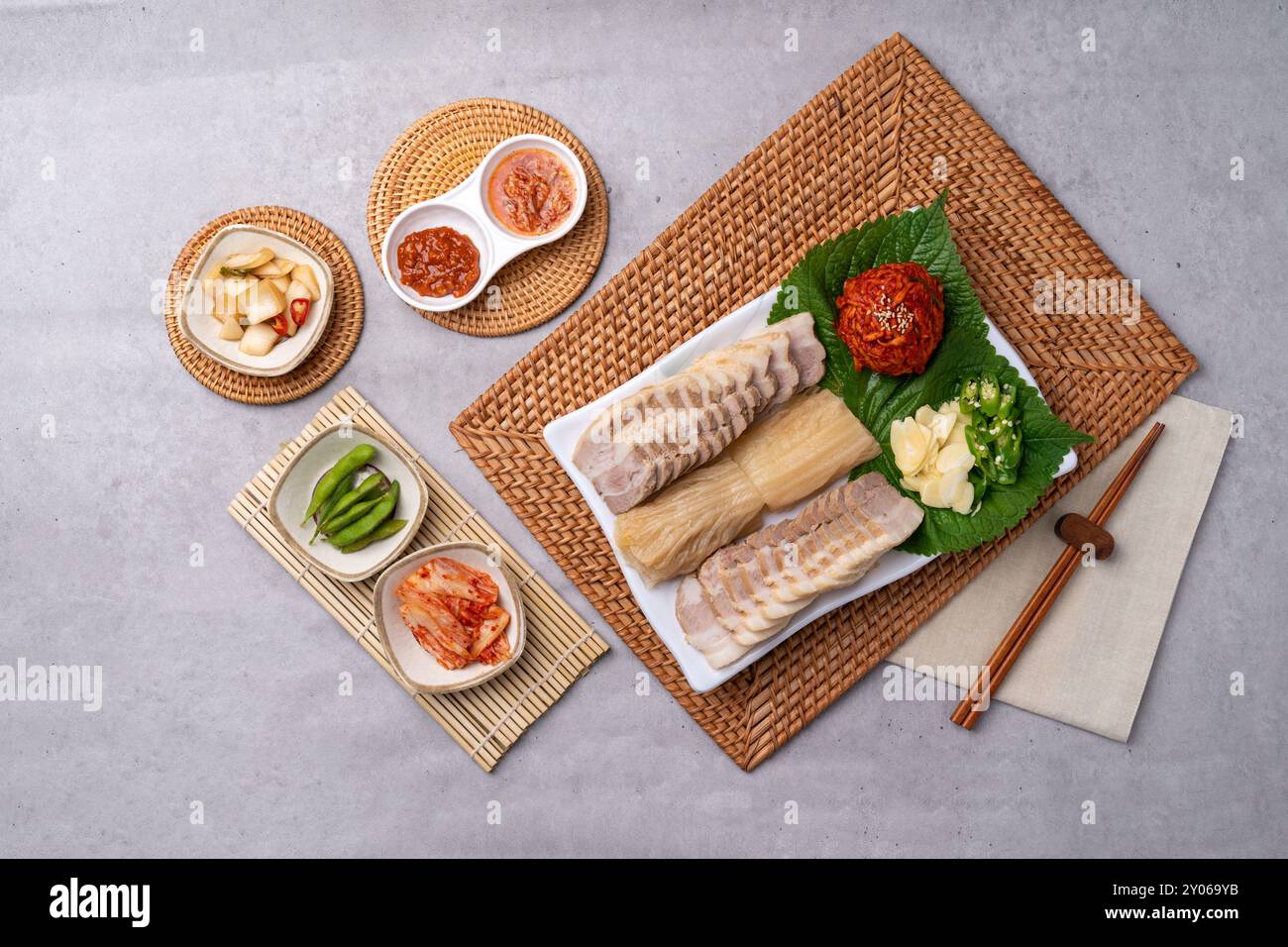 Pork, boiled pork, bossam, skate, pork belly, kimchi, samhap, set menu ...