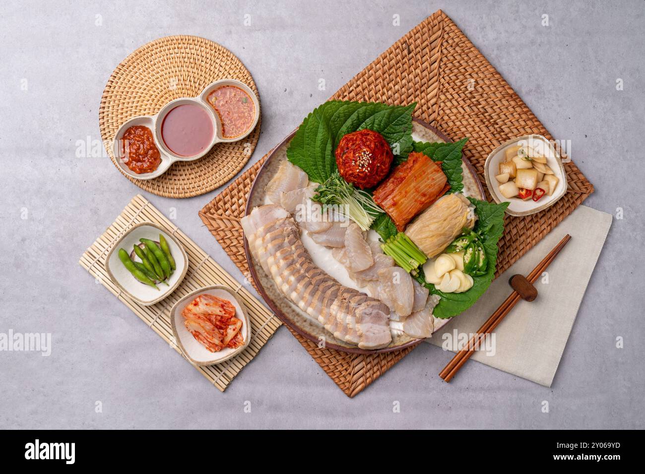 Pork, boiled pork, bossam, skate, pork belly, kimchi, samhap, set menu ...