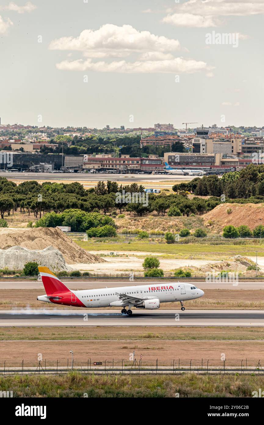 Madrid, Spain; 05-18-2024: Commercial airplane of the Airbus A320 model ...