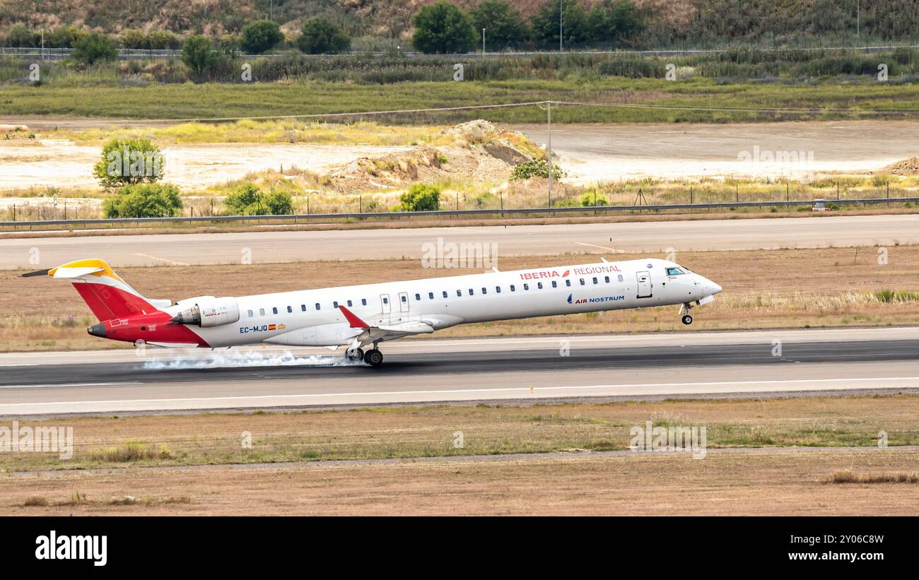 Madrid, Spain; 05-18-2024: Commercial airplane of the CRJ-1000 model of ...