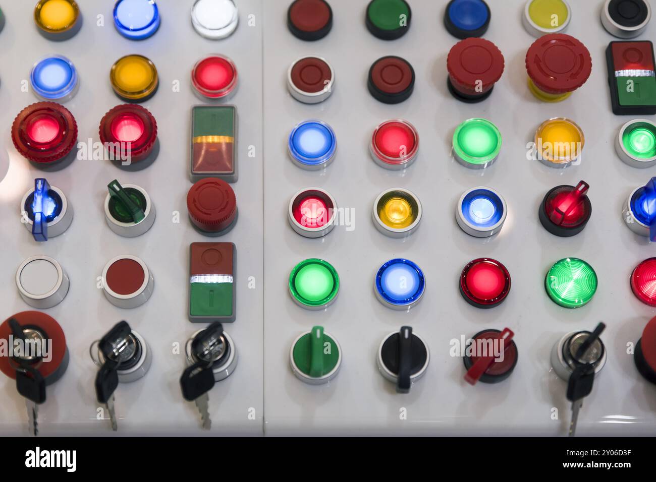 Control lights on a control panel, CeBit Hanover, Lower Saxony, Germany ...