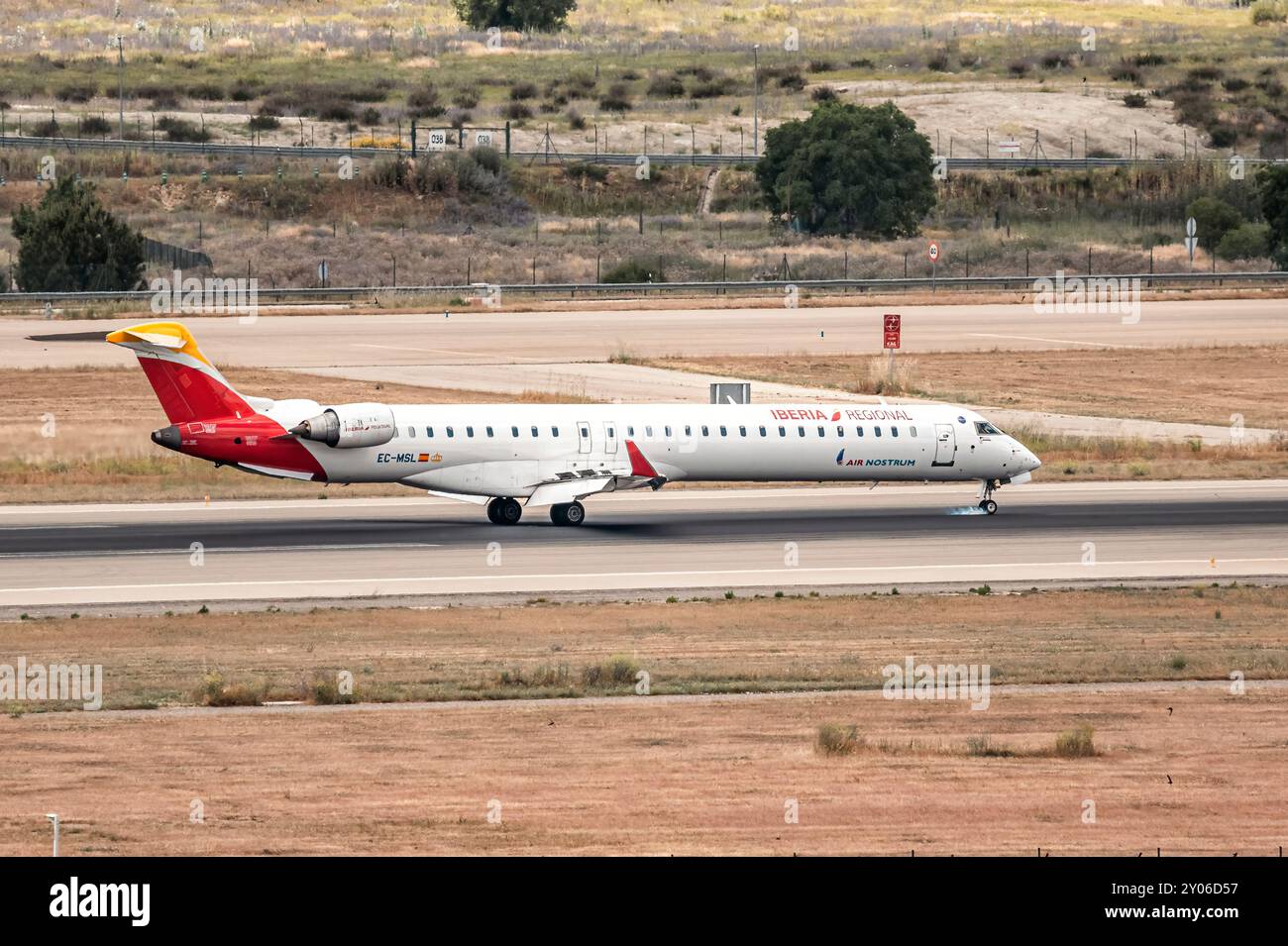 Madrid, Spain; 05-18-2024: Commercial airplane of the CRJ-1000 model of ...