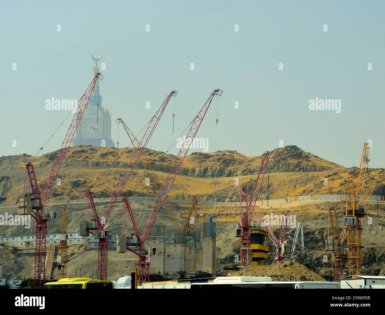 Mecca, Saudi Arabia, June 8 2024: Clock tower building, Cranes of ...