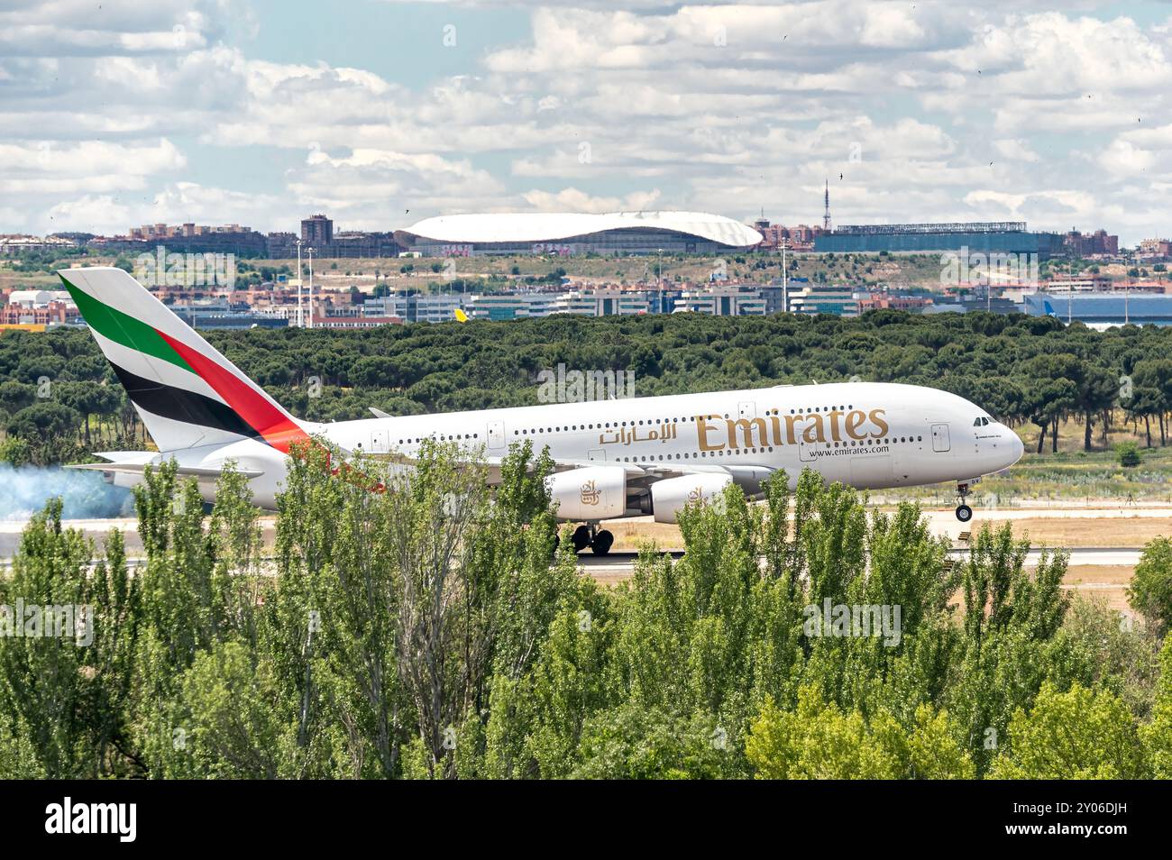 Madrid Spain; 05-18-2024: Emirates airline plane and Airbus A380 model ...