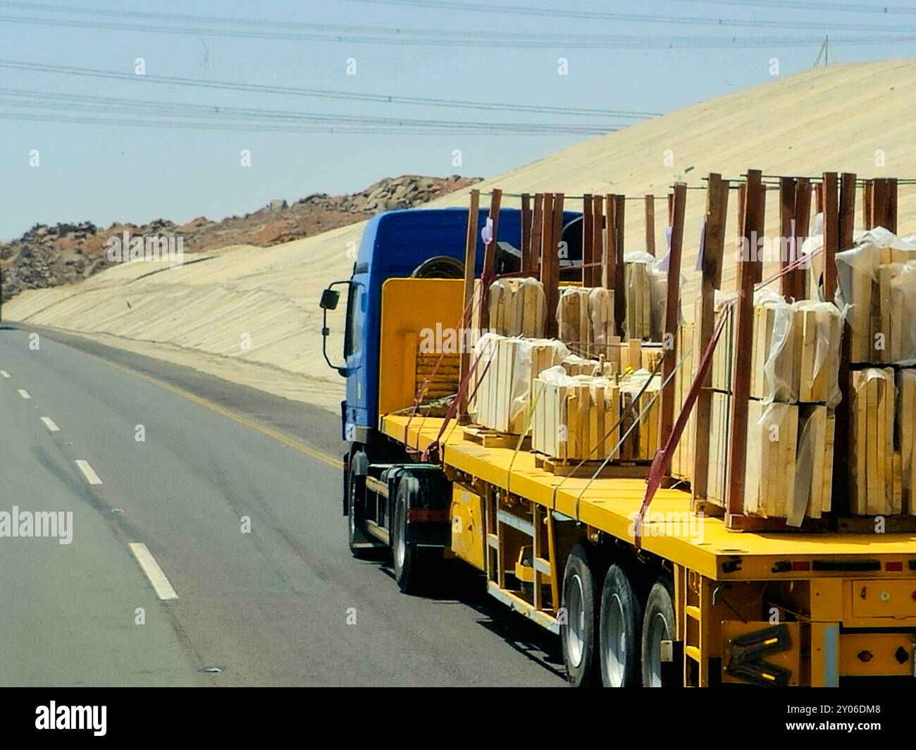 Makkah Madinah road, Saudi Arabia, June 25 2024: A big flatbed truck ...