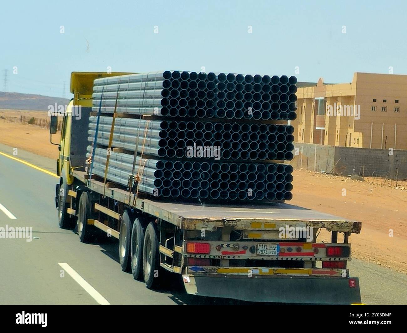 Makkah Madinah road, Saudi Arabia, June 25 2024: A big flatbed truck ...