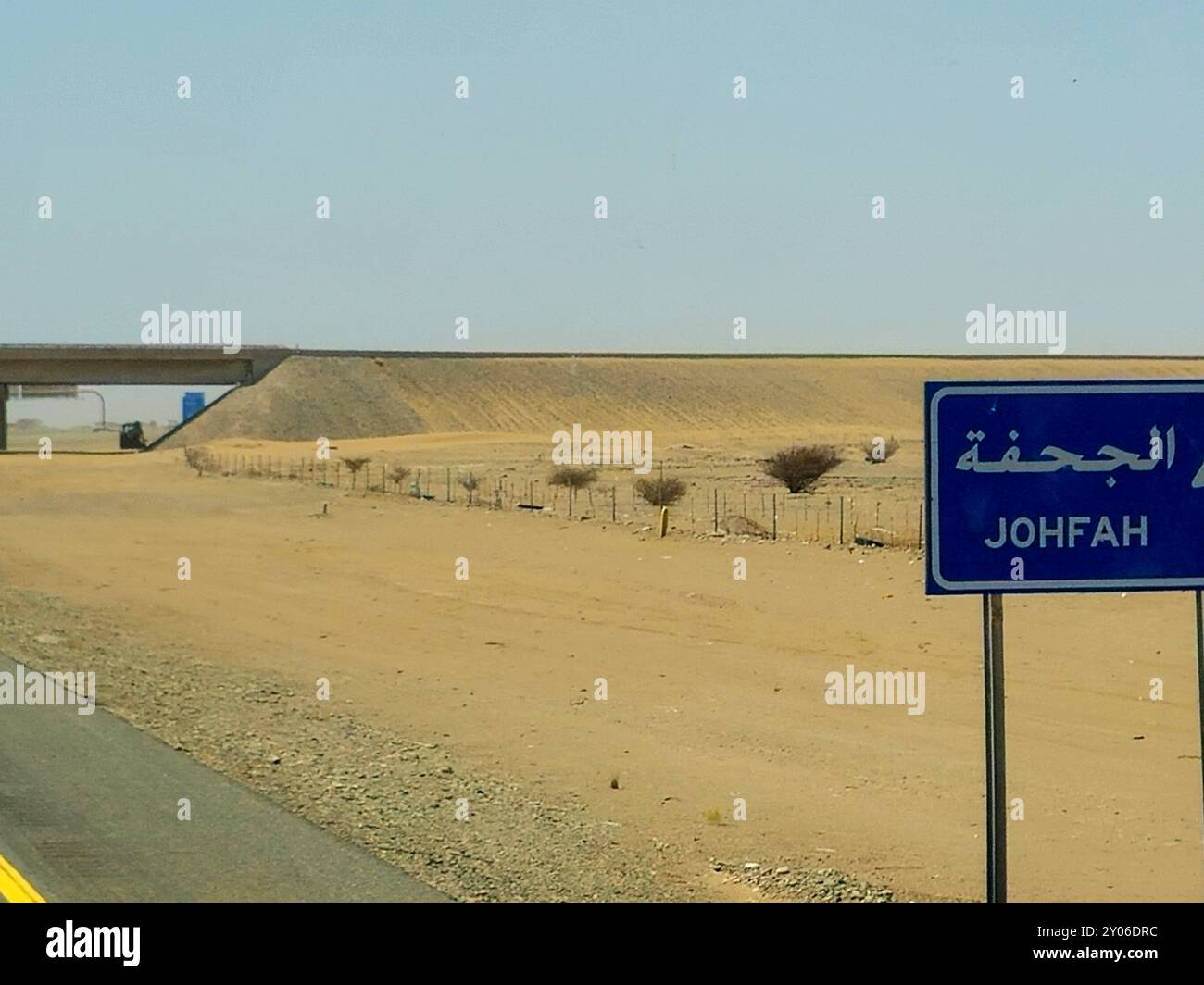 Makkah Madinah road, Saudi Arabia, June 25 2024: Johfah road sign at ...