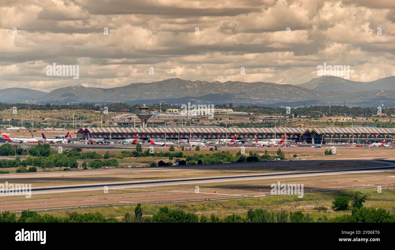 Madrid, Spain; 05-18-2024: Control tower and terminal 4 of Madrid ...