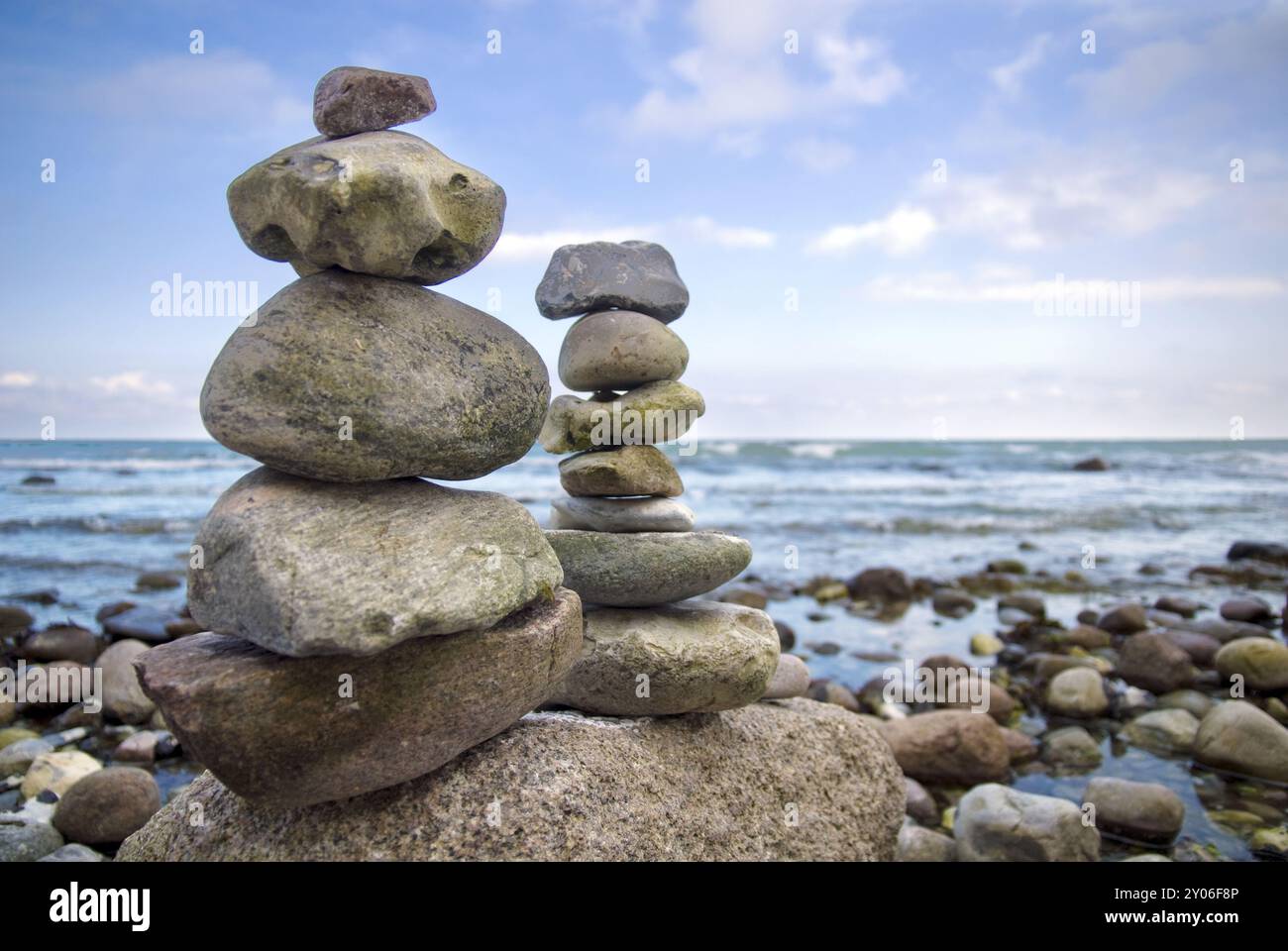 2 stone pyramids on the beach Stock Photo - Alamy