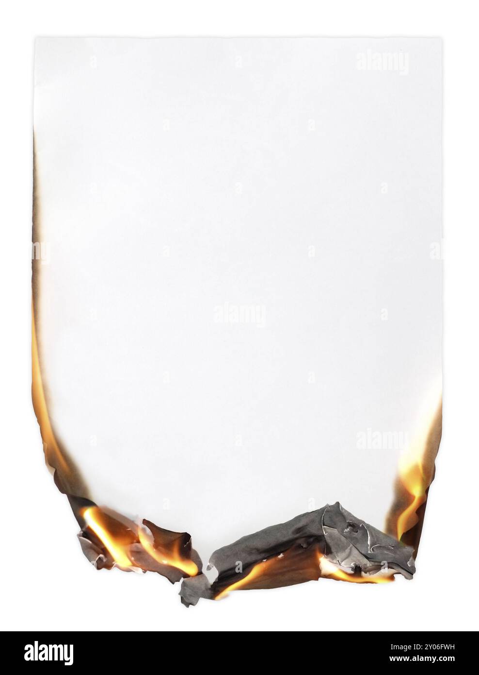 Burning sheet of paper isolated silhouette on white background. Secure ...