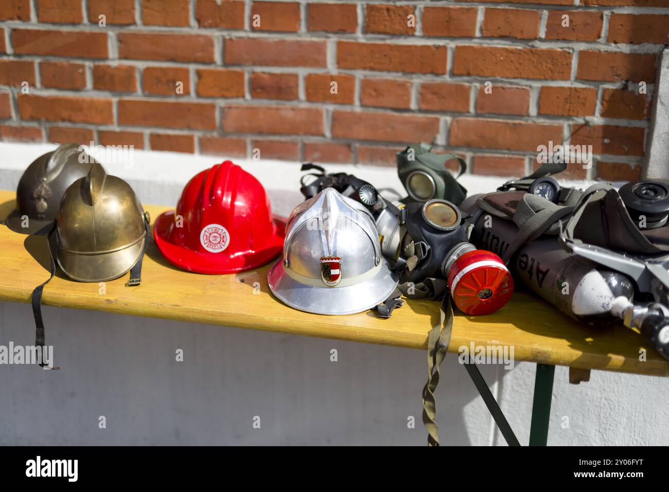 Historical fire helmets Stock Photo - Alamy