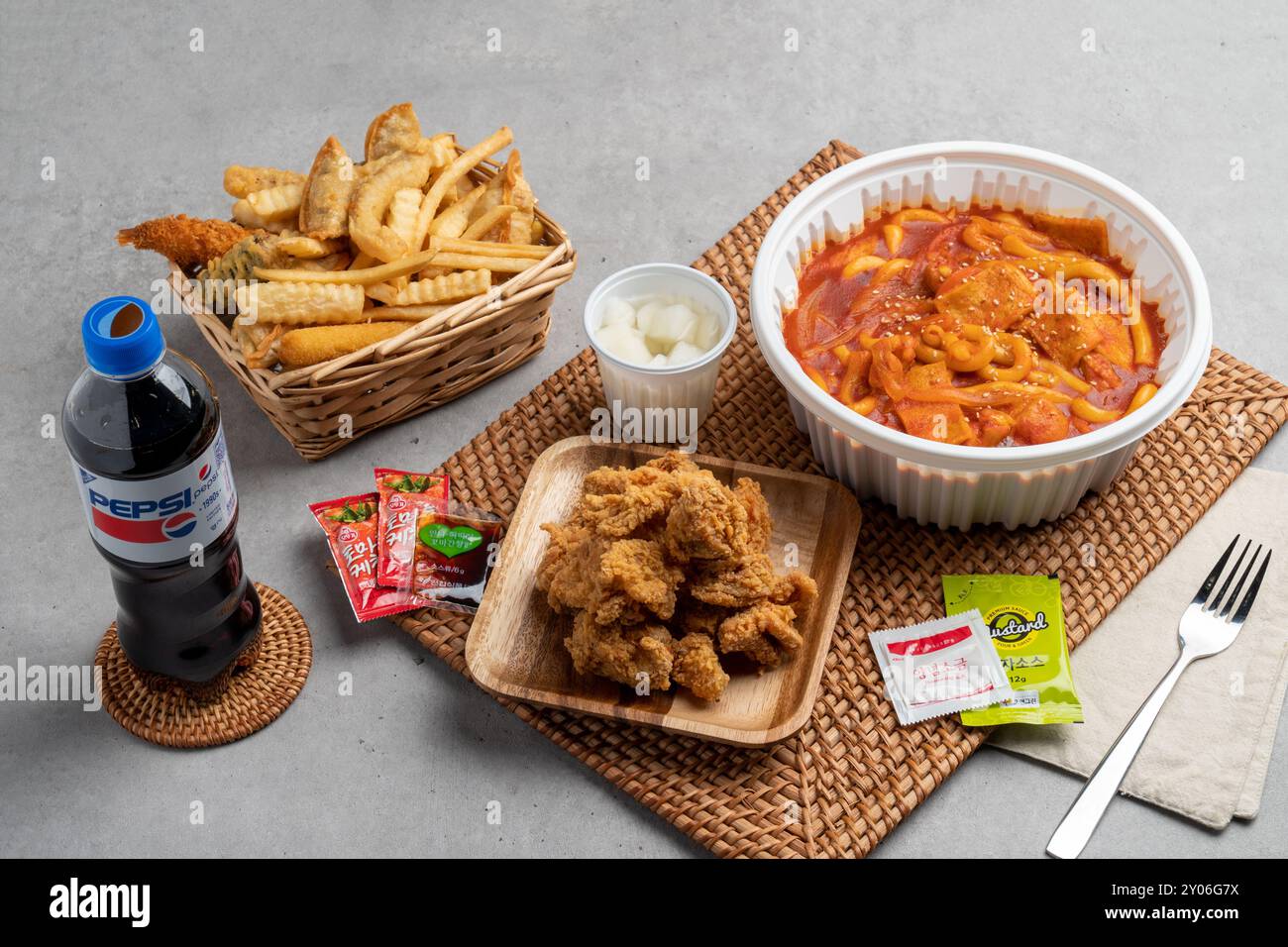 Chicken, tteokbokki, Korean food, snack food, spicy, fried, potato ...