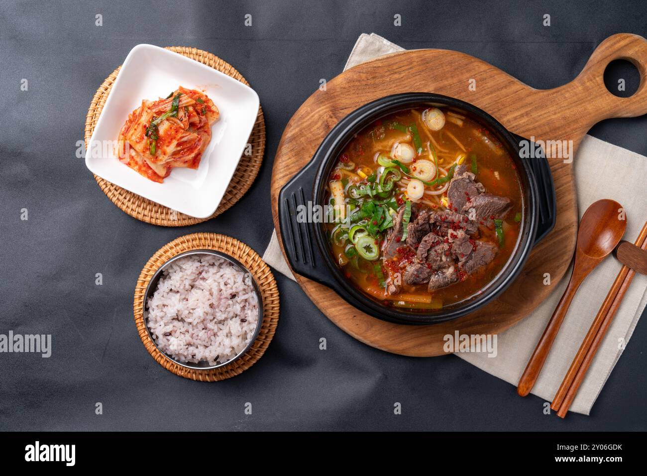 Korean food, Korean beef, beef, bibimbap, rice soup, raw meat, kimchi ...