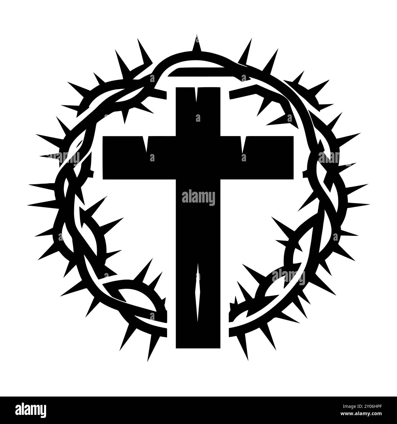 Christian cross with crown of thorns icon. Black silhouette of a ...