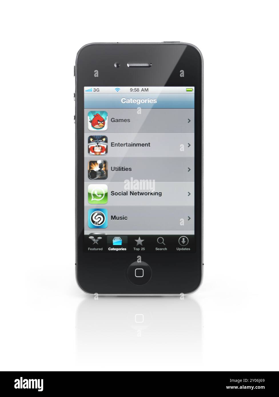 Apple iPhone 4 smartphone with App Store menu on its display isolated ...