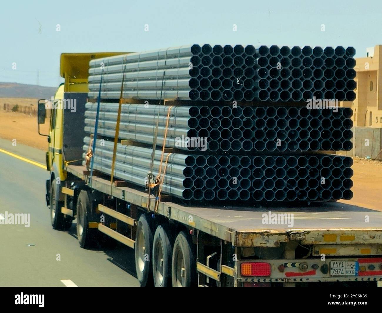 Makkah Madinah road, Saudi Arabia, June 25 2024: A big flatbed truck ...