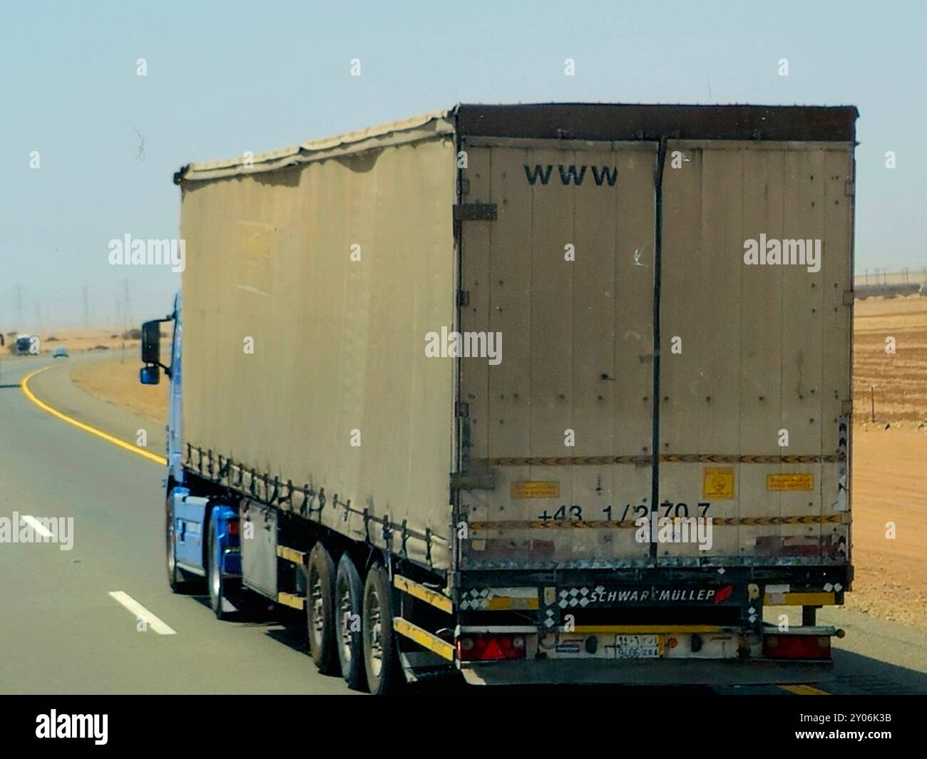Makkah Madinah road, Saudi Arabia, June 25 2024: flatbed truck big ...