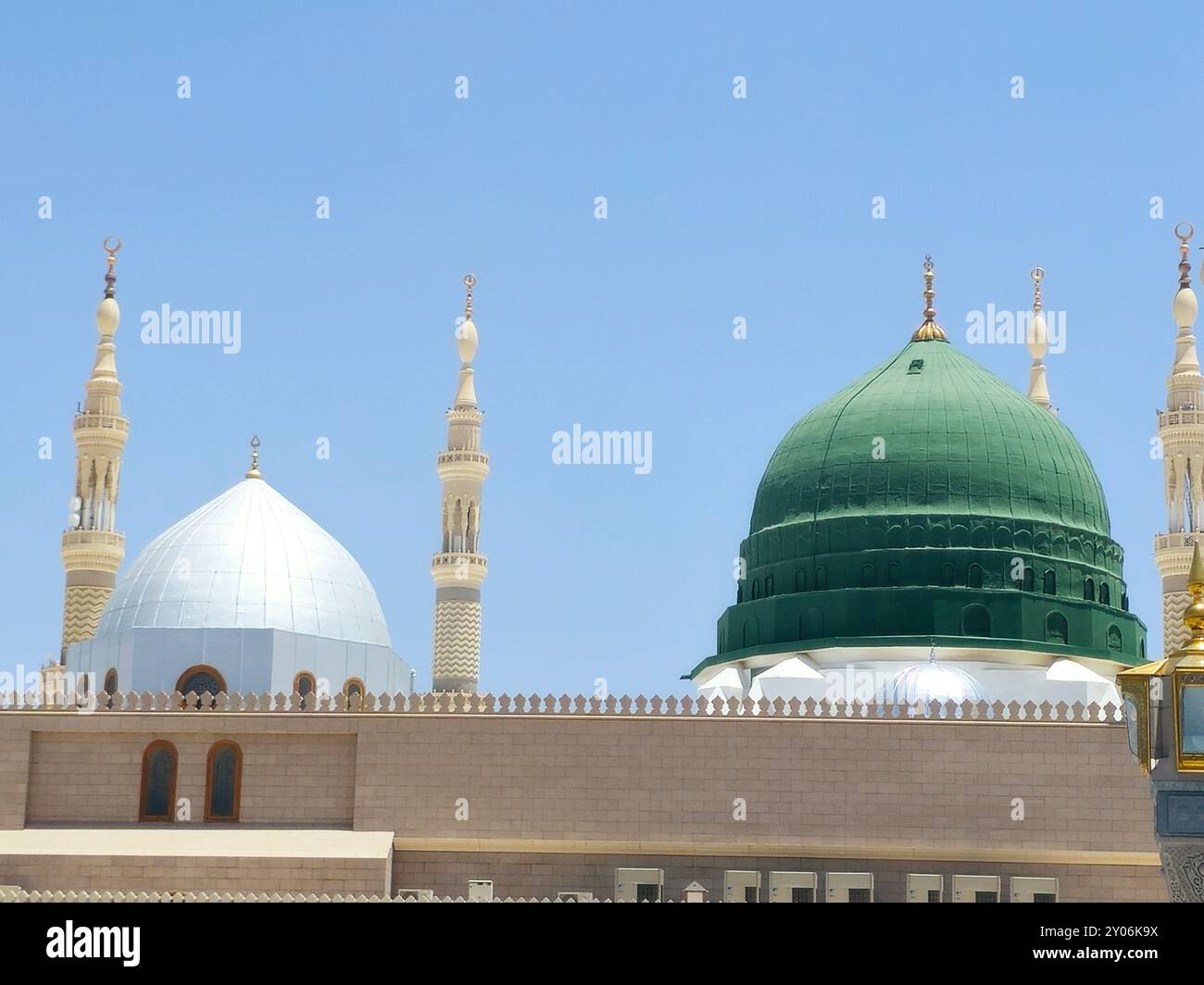 The Green dome of The Prophet's Mosque or Al Masjid Al Nabawi, a major ...