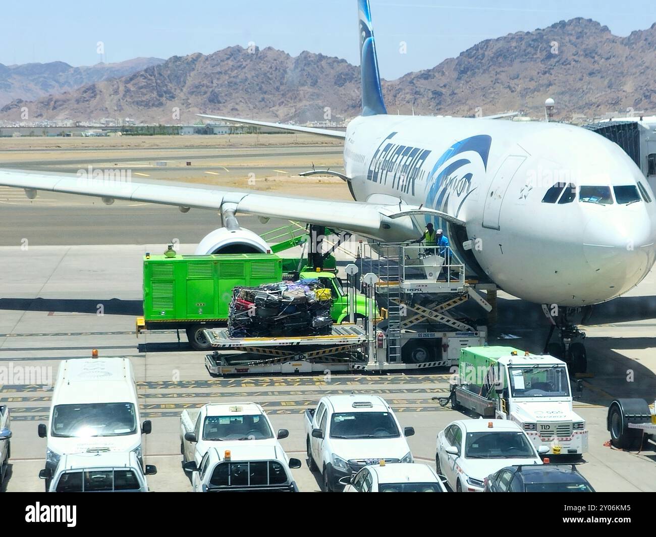 Medina, Saudi Arabia, June 29 2024: Egypt Air plane in Prince Mohammad Bin AbdulAziz ...