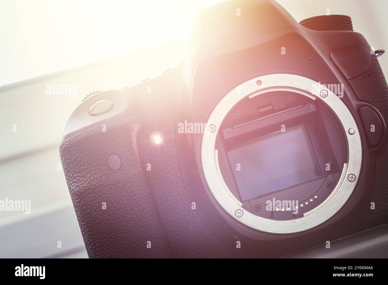 Professional reflex camera on a table, camera sensor Stock Photo - Alamy