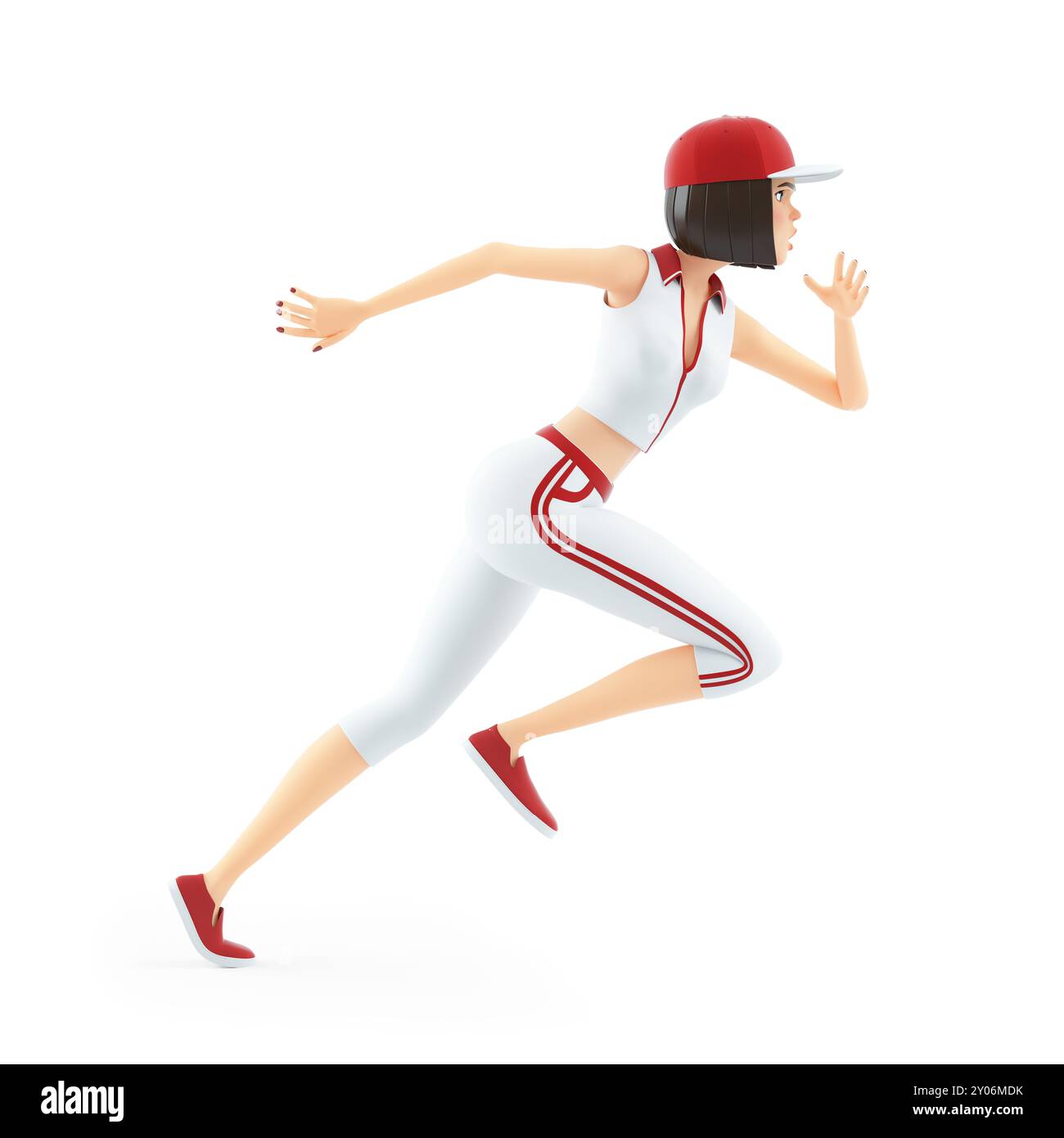 3d baseball girl running very fast, illustration isolated on white ...