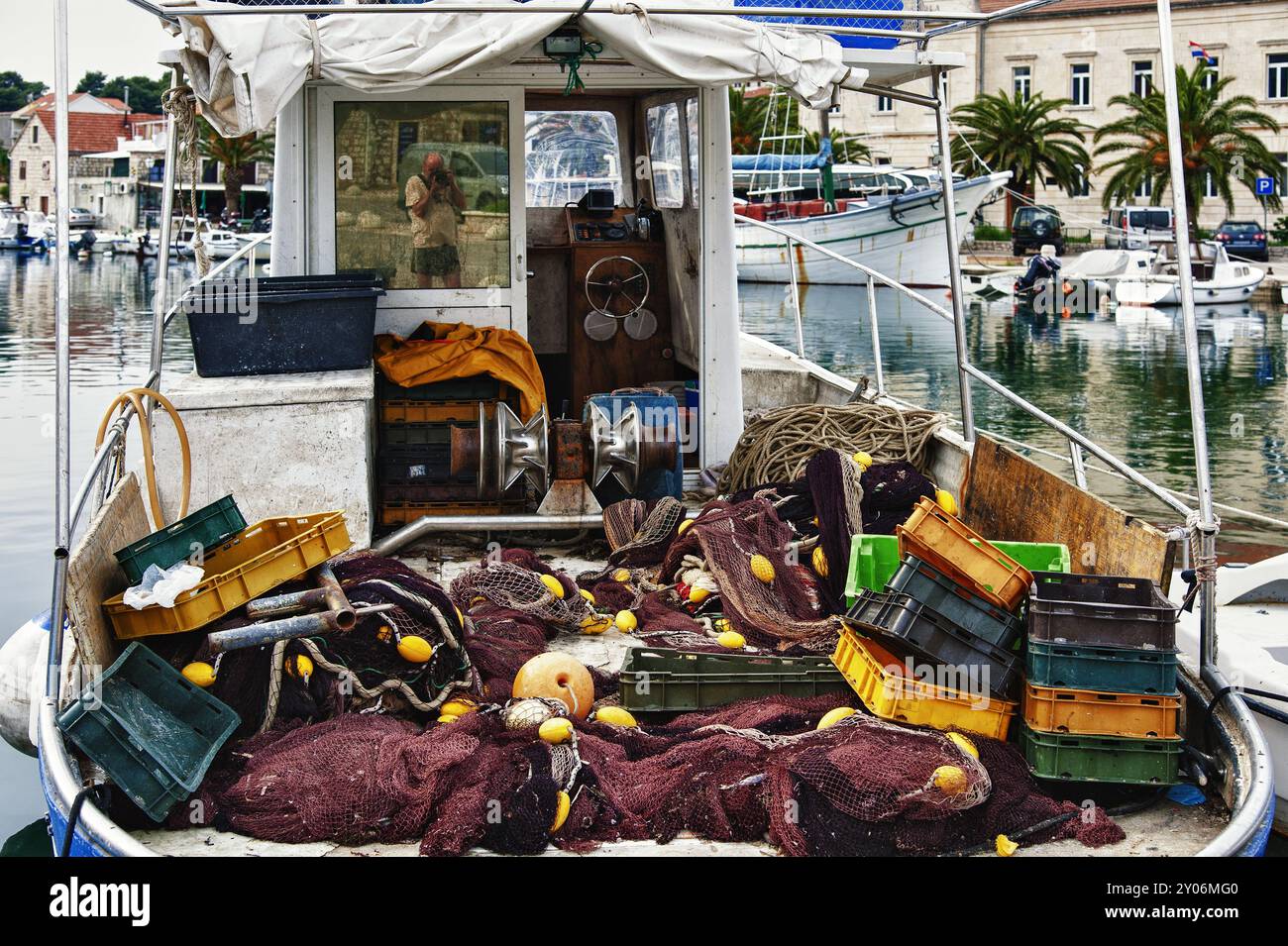 Stern view of a fishing boat in Stari Grad harbour Stock Photo - Alamy