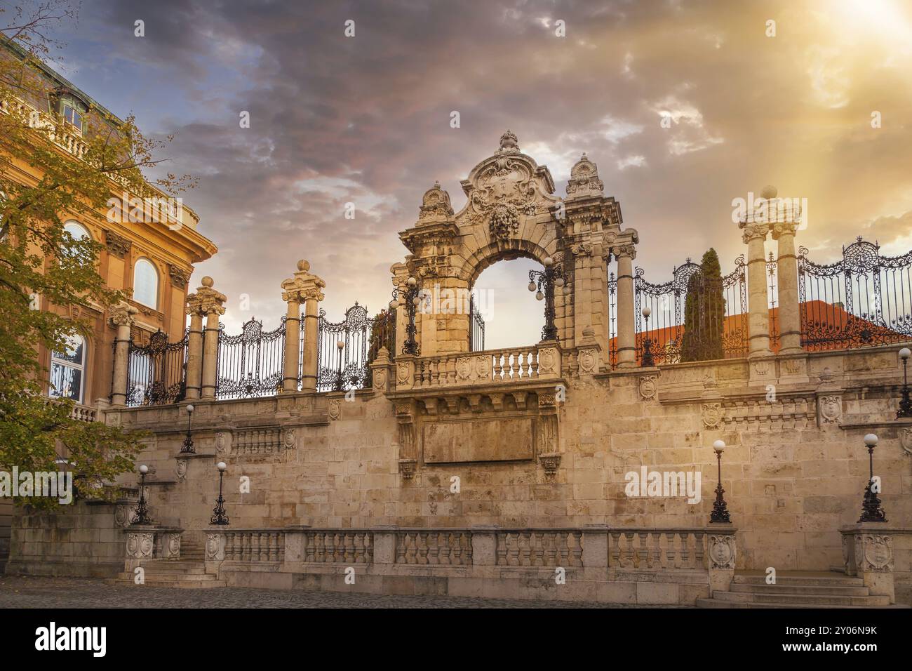 The entrance arch gate to the Buda Castle in Budapest, Hungary, Europe ...