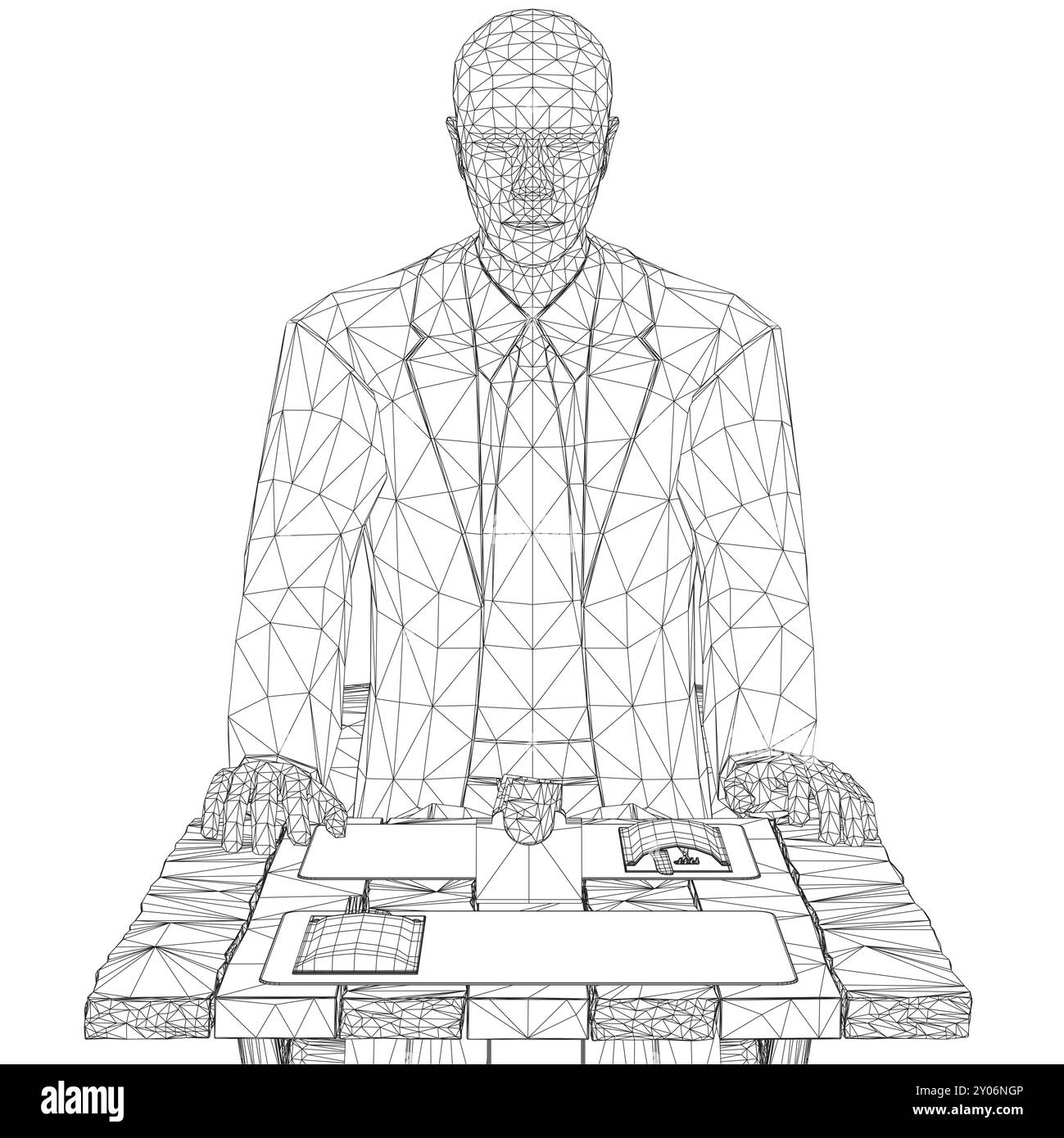 Wireframe Of A Man In A Suit With A Tie Sitting At A Table First 7975