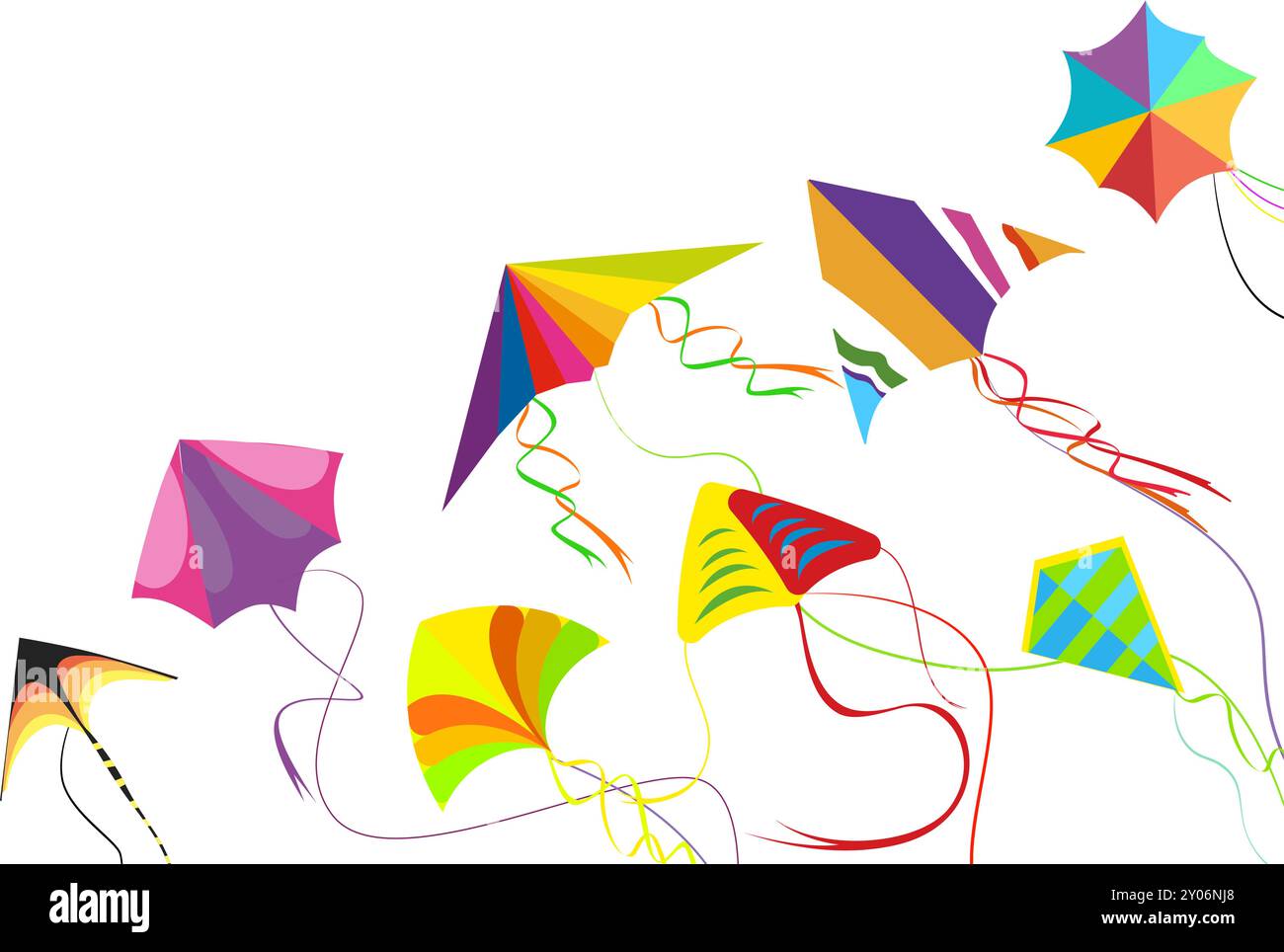 Banner flying kites with colored wings, banner for sankranti holiday ...