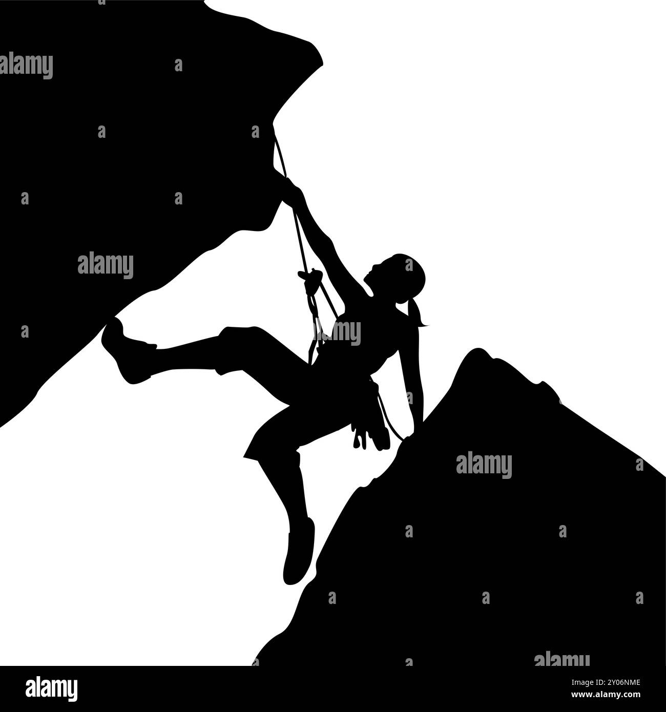 Woman climber black silhouette, climbing lead or mountaineering, vector ...