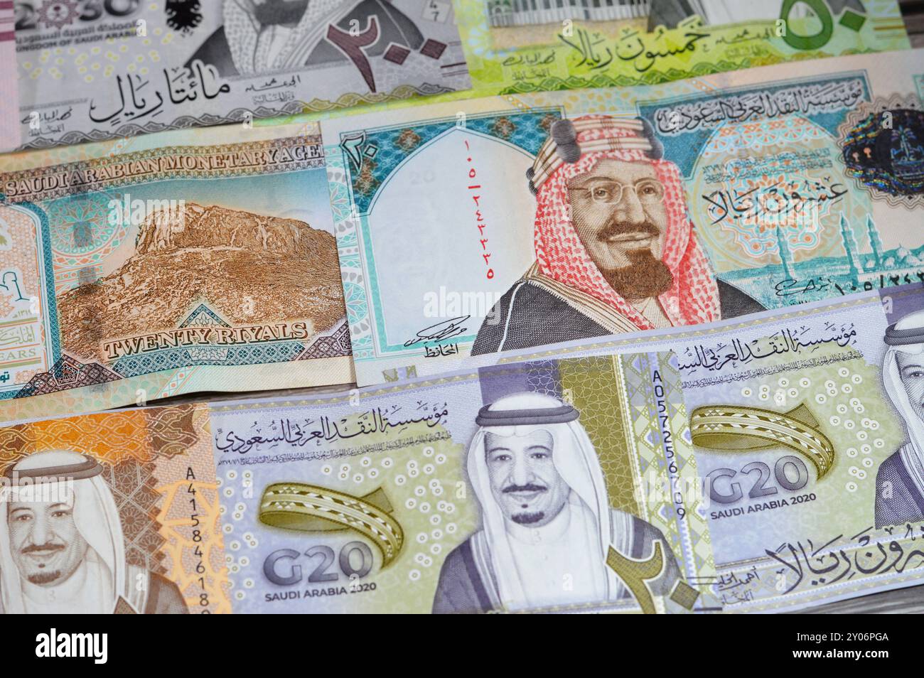 Saudi Arabia money banknotes of riyals bills, of different values ...