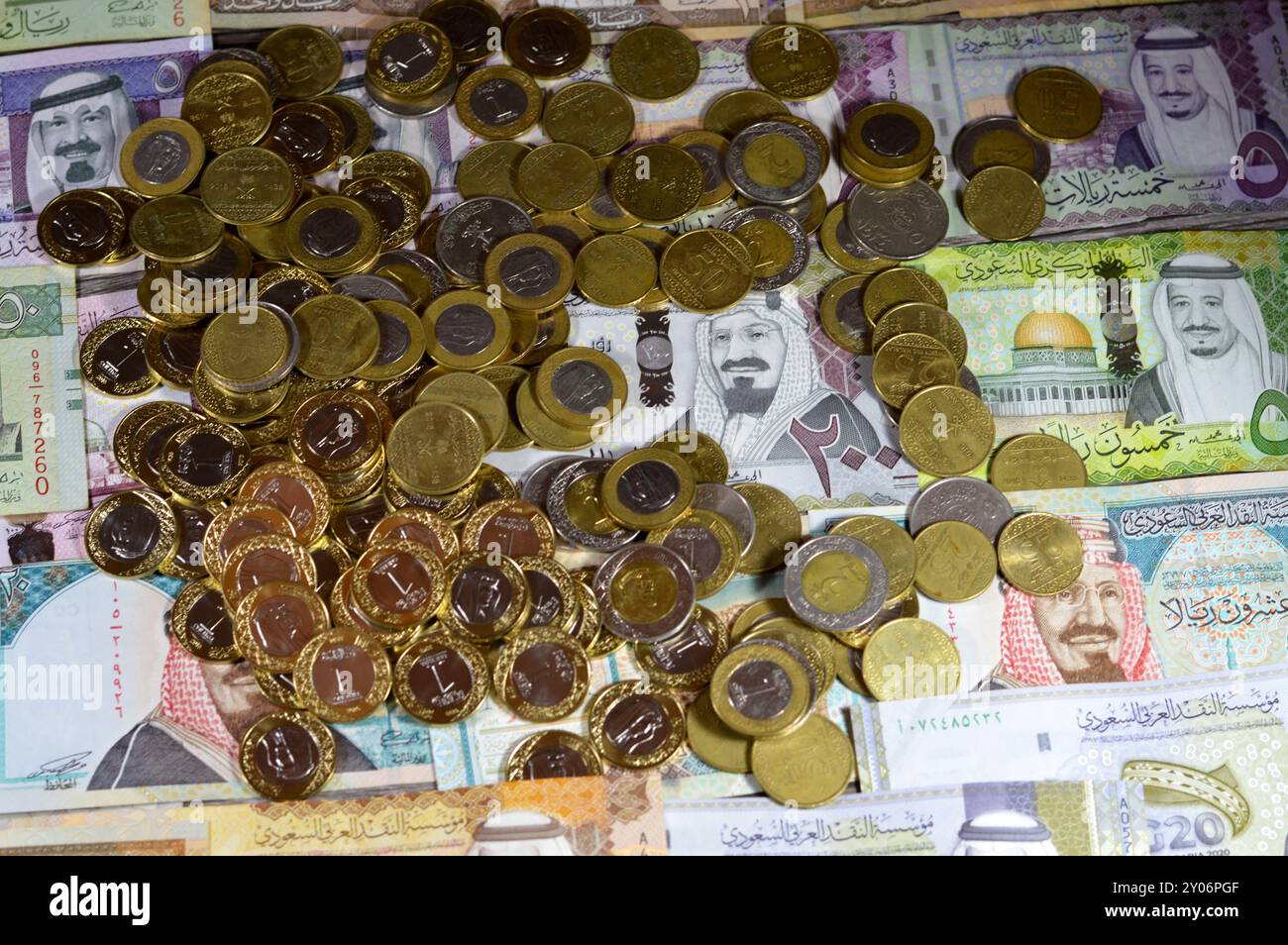 Coins of Saudi Arabian riyal, 2, 1, half and quarter coin on Saudi ...